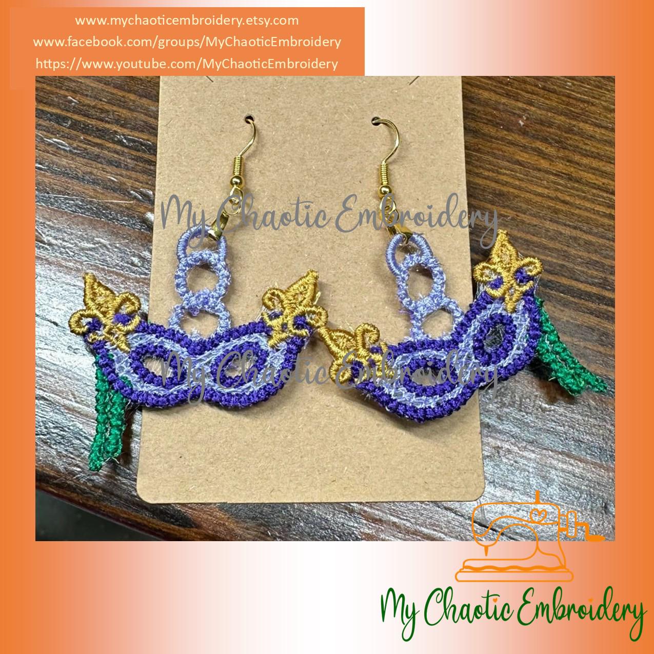 4x4 FSL Free Standing Lace Mardi Gras Catseye Mask Bead Fleur De Lis ...