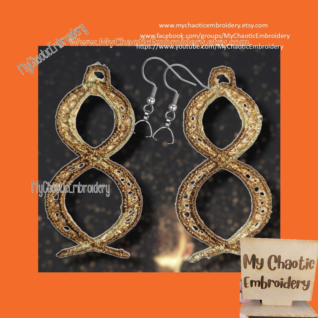 4x4 FSL Free Standing Lace Figure 8 Earrings and Pendant Pattern, Fish ...
