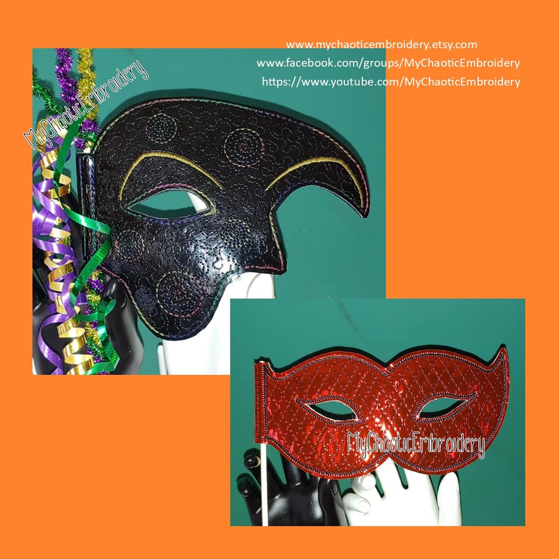 2 Styles Mardi Gras Mask Set for 1/8 Dowel or Wand 5x7 | Etsy