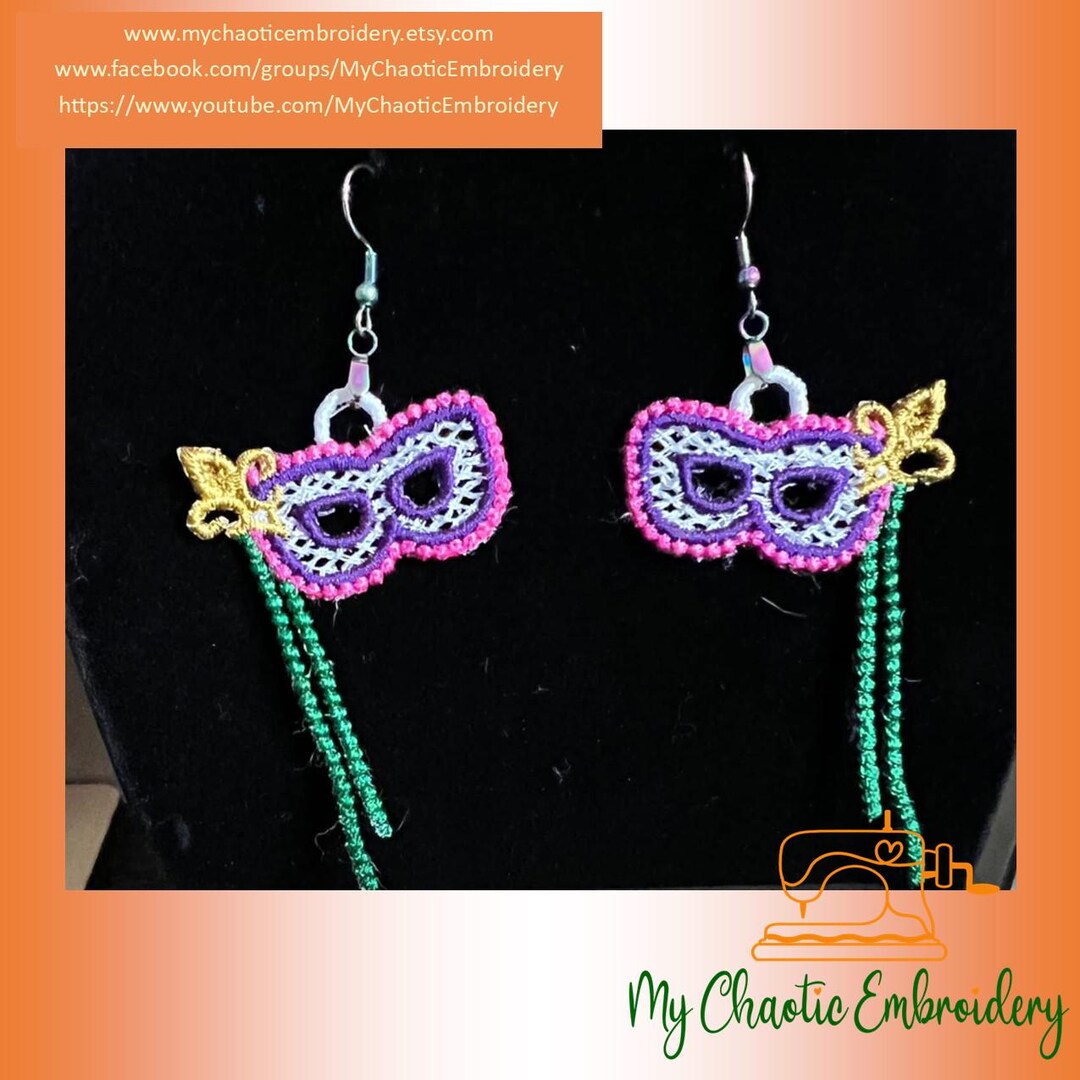 4x4 FSL Free Standing Lace Mardi Gras Mask Bead Dangles Fleur De Lis ...