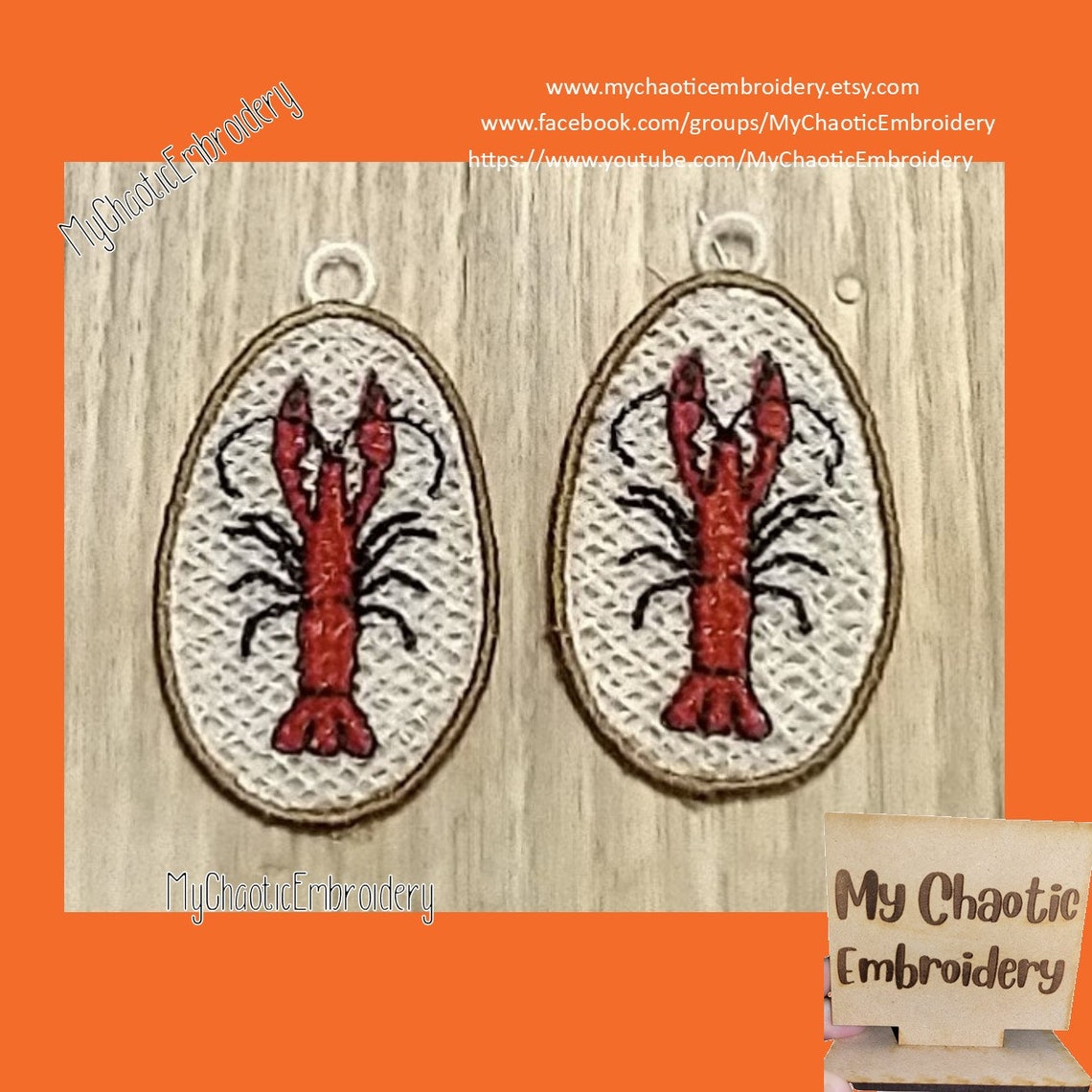 4x4 FSL Free Standing Lace Crawfish Earrings Charms Pattern Use W/fish ...