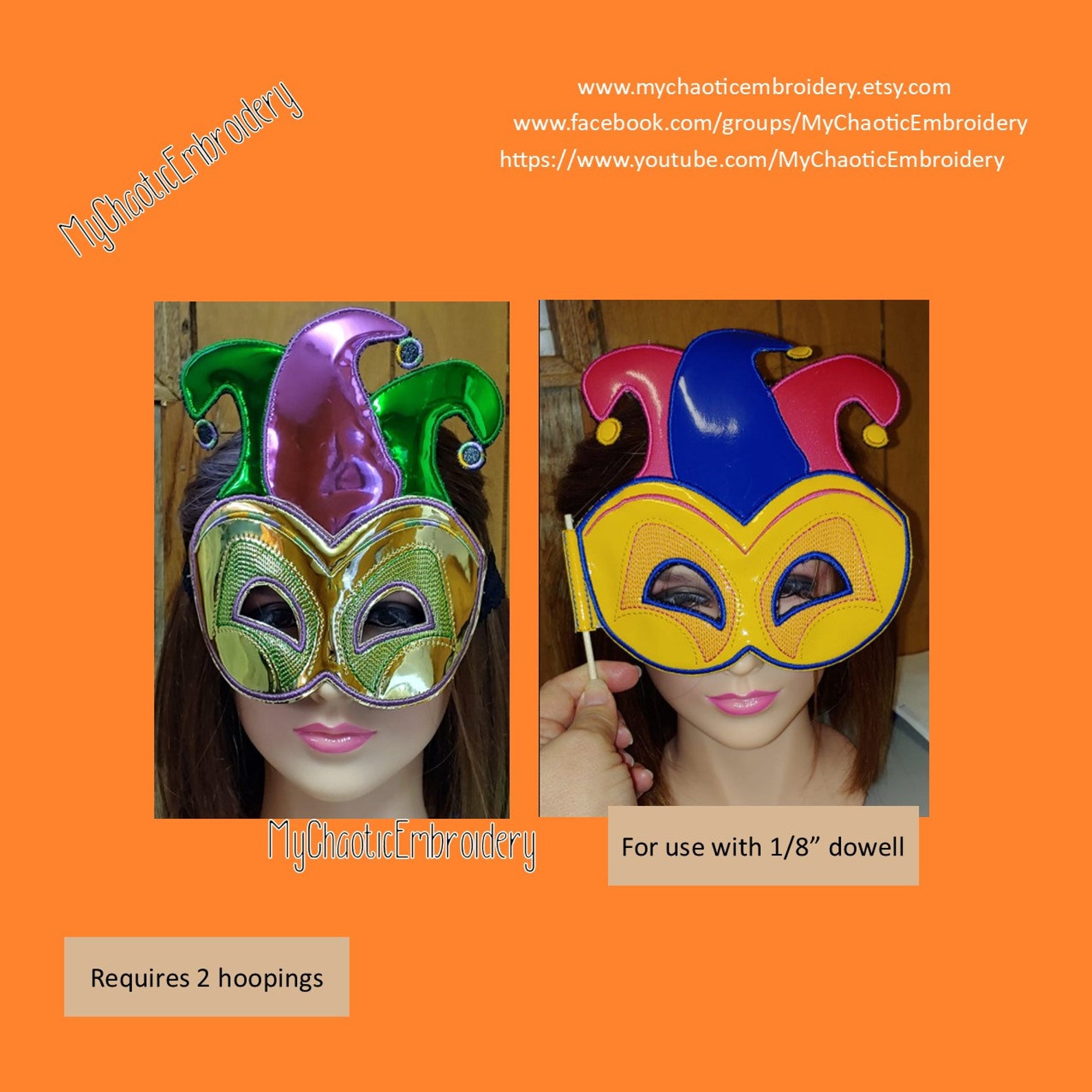 2 Styles Mardi Gras Jester Mask Set for 1/8 Dowel or - Etsy