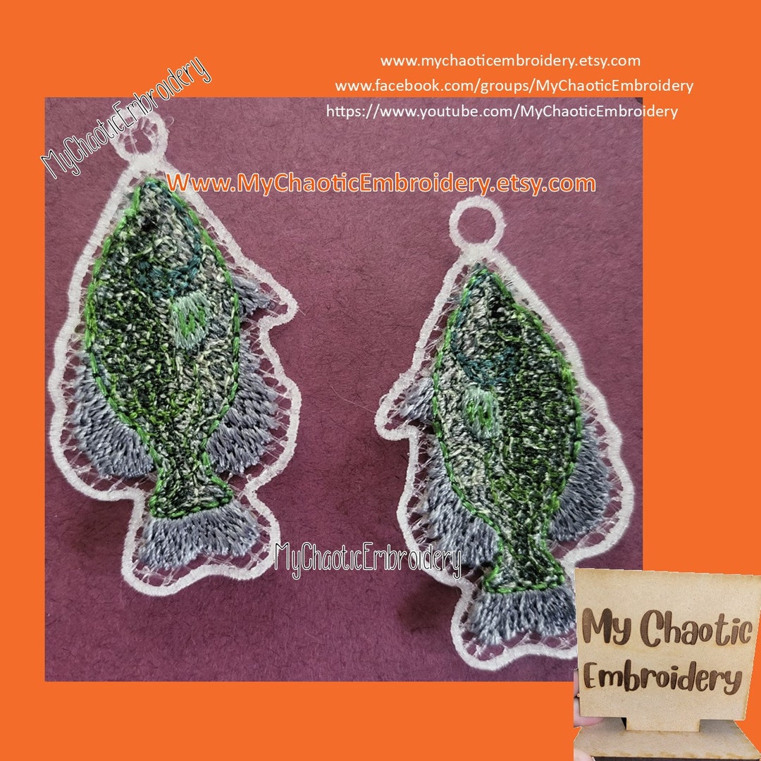 4x4 FSL Free Standing Lace Crappie Fish Fishing Bait Lure Earrings ...
