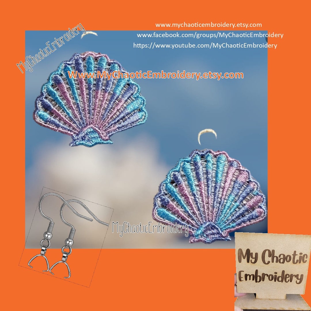 4x4 FSL Free Standing Lace Sea Shell Fan Earrings Pattern, Fish Hook ...