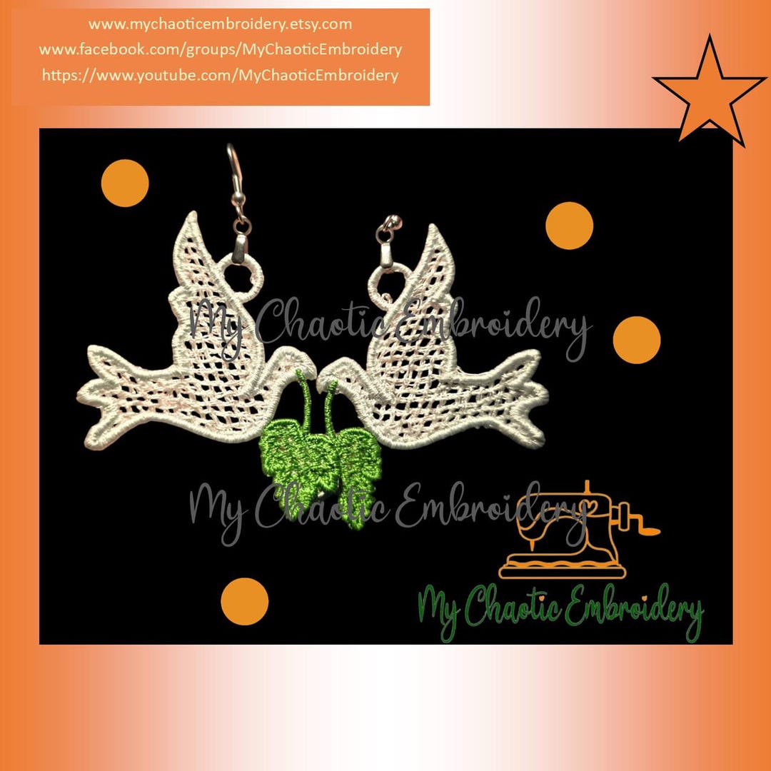 4x4 FSL Free Standing Lace Dove Peace Easter Earrings Fish Hook ...