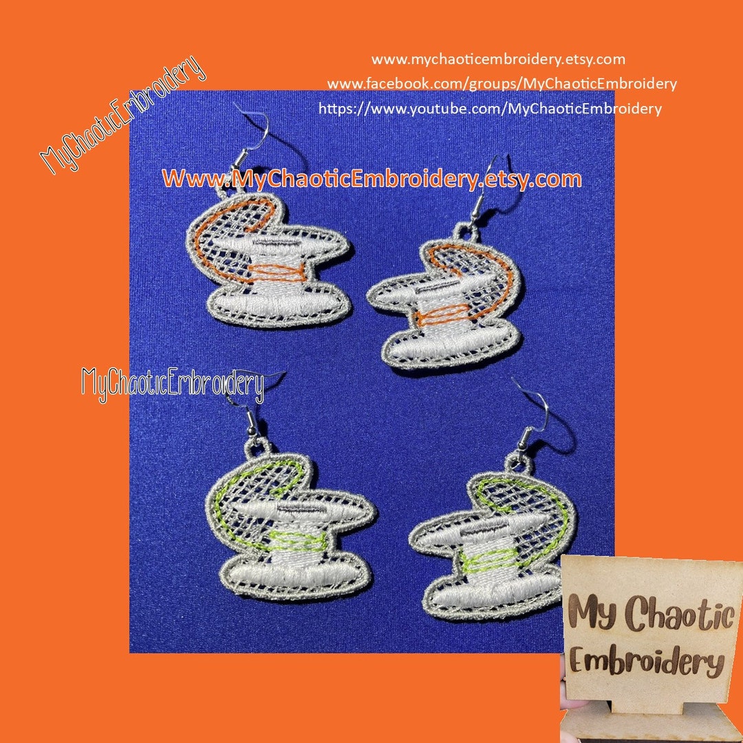 4x4 FSL Free Standing Lace Bobbin Earrings Pattern, Fish Hook Hardware ...