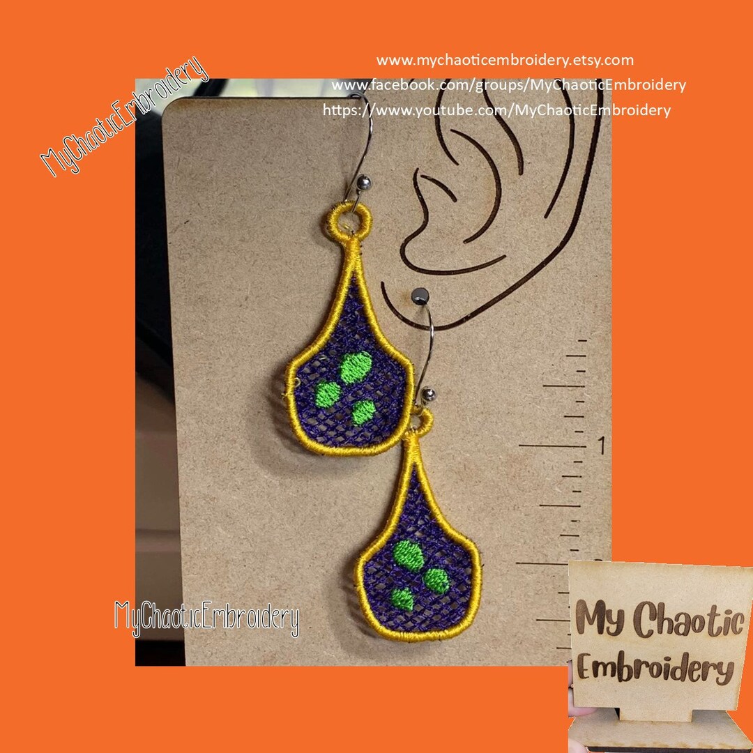 4x4 FSL Free Standing Lace Mardi Gras Love Potion Bottle Earrings ...
