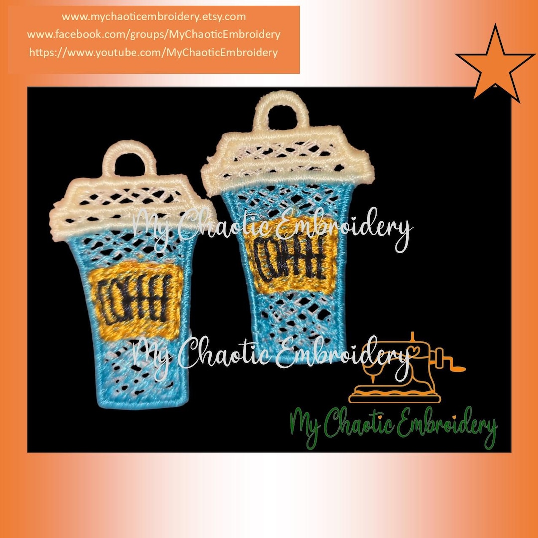 4x4 FSL Free Standing Lace Coffee Cup to Go Java Bean Earrings Fish ...