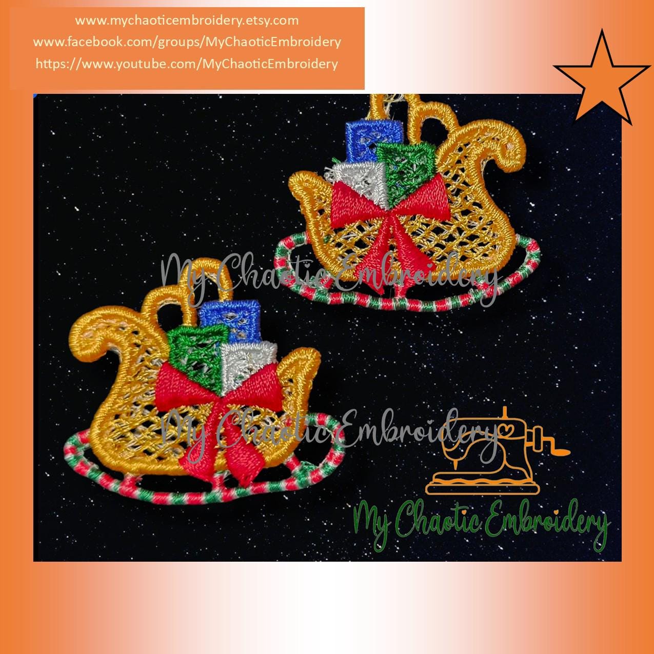 4x4 FSL Free Standing Lace Santa's Sleigh Sled Presents Gift (2 Styles ...