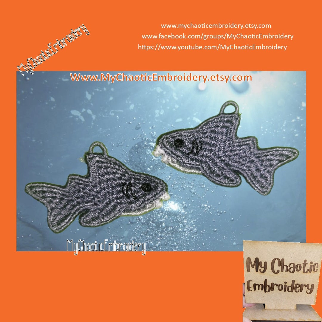 4x4 FSL Free Standing Lace Shark Earrings and Pendant Pattern, Fish ...