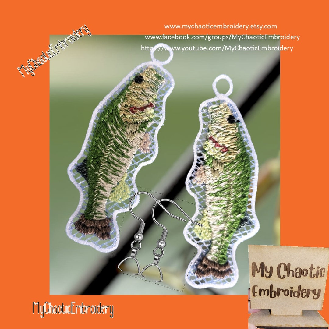 4x4 FSL Free Standing Lace Bass Fish Fishing Bait Lure Earrings Pattern ...