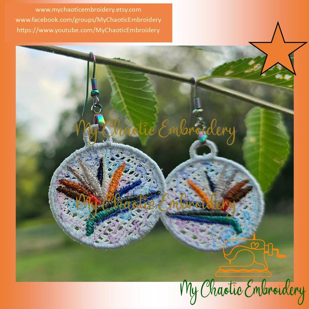 4x4 FSL Free Standing Lace Bird of Paradise Flower Earrings Fish Hook ...