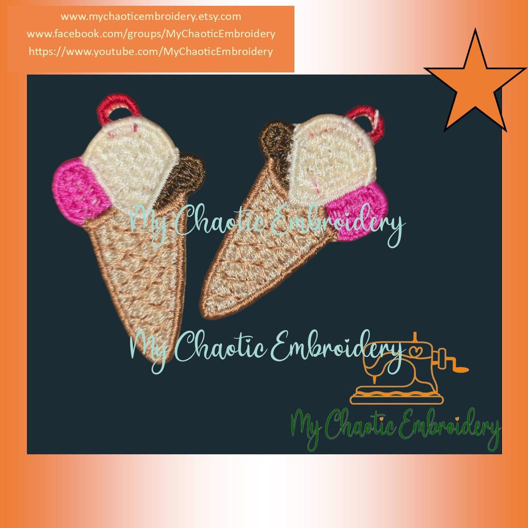 4x4 FSL Free Standing Lace Ice Cream Cone Earrings Fish Hook Hardware ...