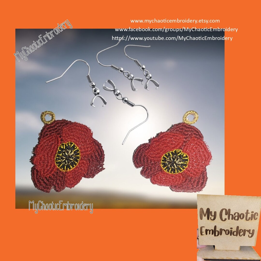 4x4 FSL Free Standing Lace Poppy Flower Earrings Charms Pattern - Use ...