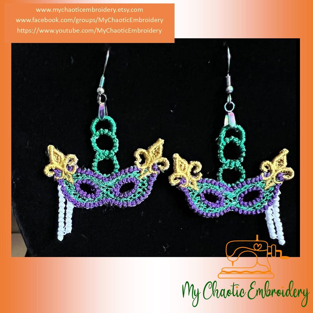 4x4 FSL Free Standing Lace Mardi Gras Catseye Mask Bead Fleur De Lis ...