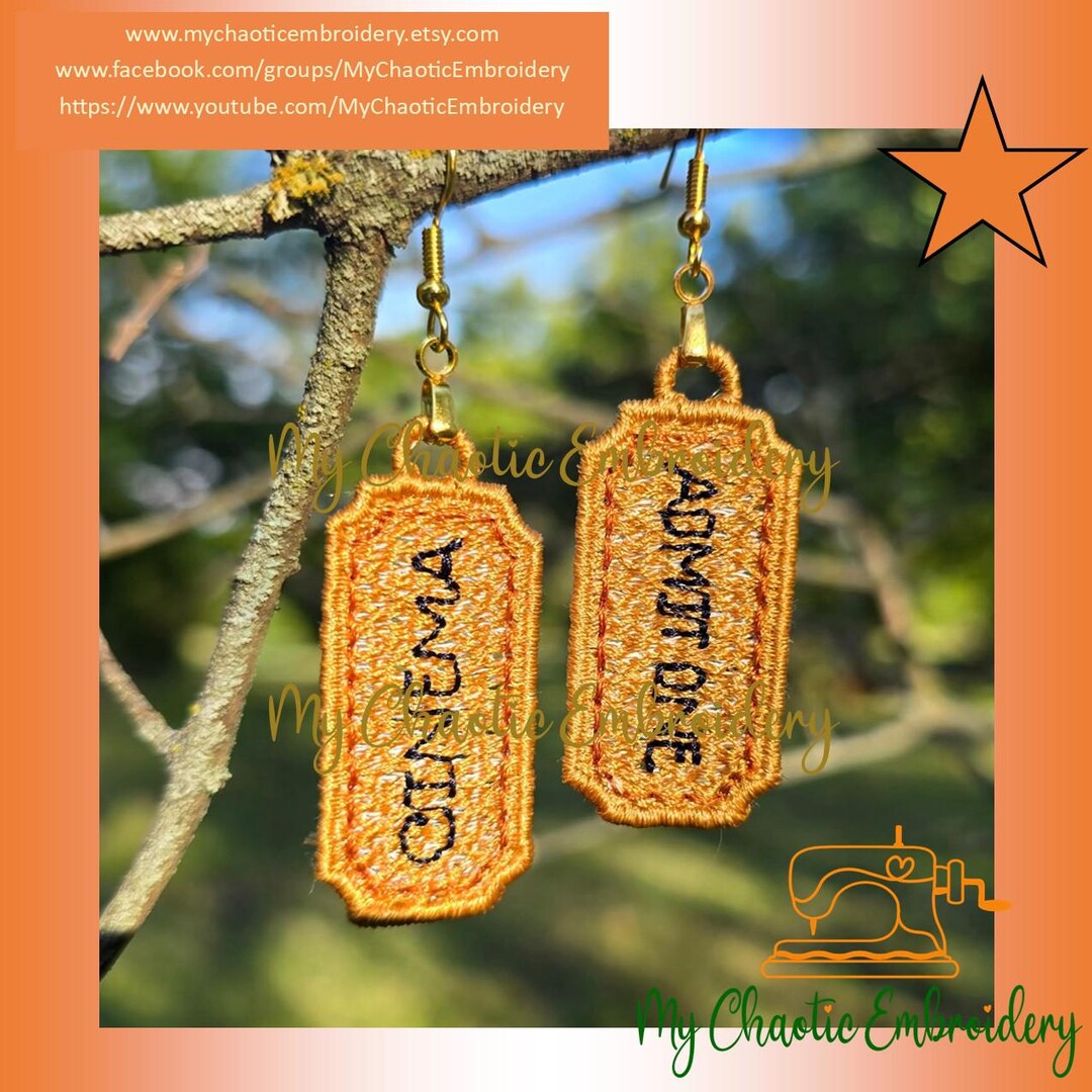 4x4 FSL Free Standing Lace Movie Cinema Ticket Stub Earrings Fish Hook ...