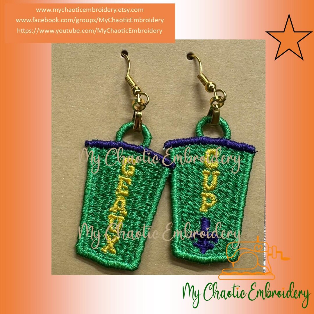 4x4 FSL Free Standing Lace to Geaux Go Cups Earrings Fish Hook Digital ...