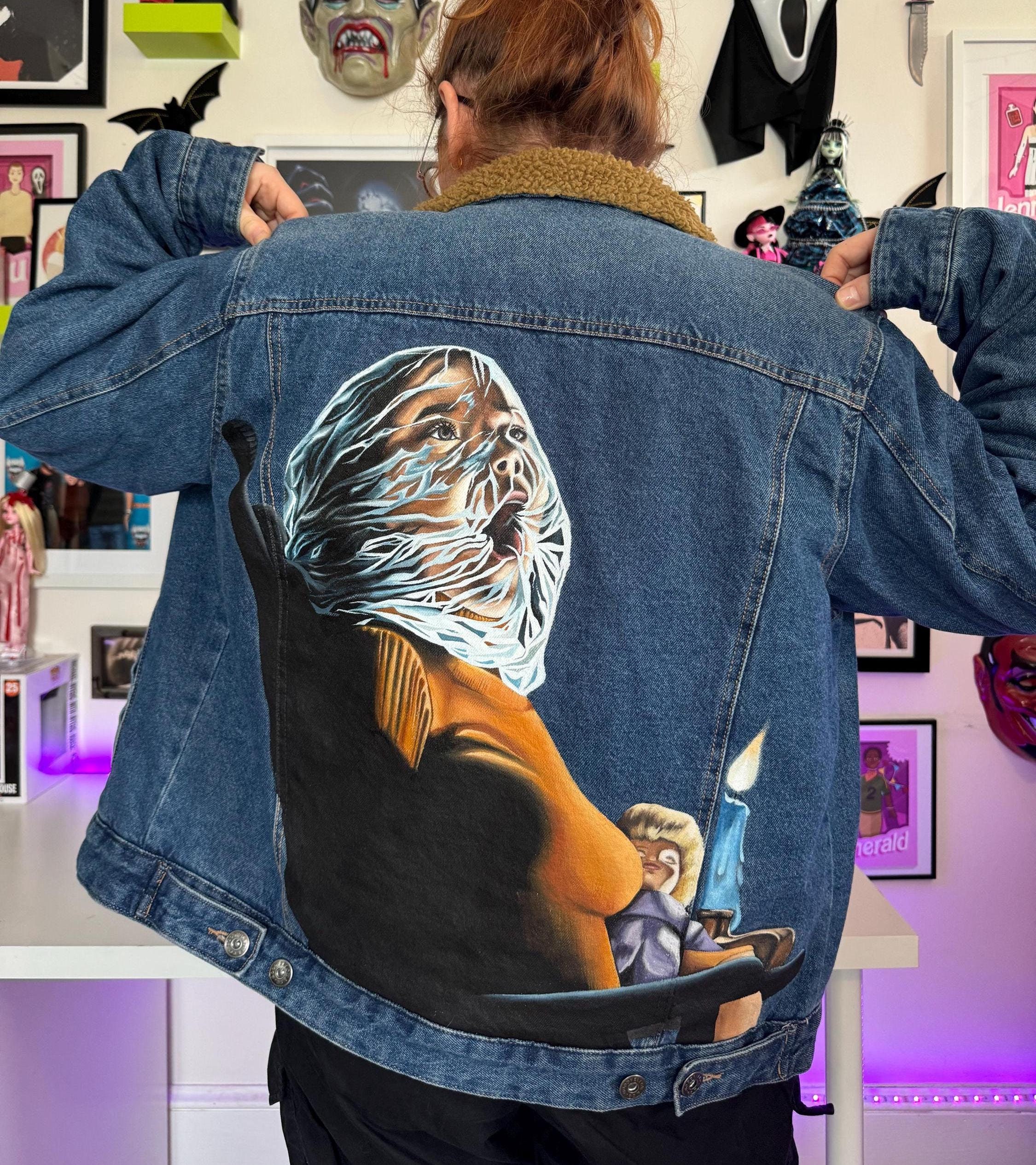 Black Christmas Hand Painted Denim Jacket - Etsy