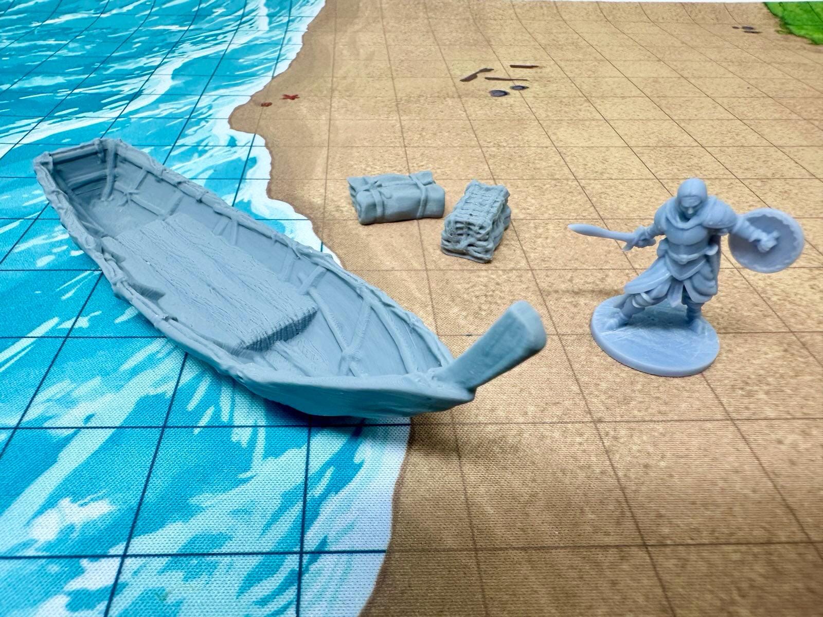 Dnd Primitive Boat and Cargo Rowboat Canoe Dinghy Tabletop Scatter ...
