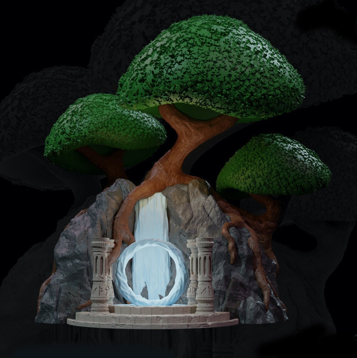 Dnd Elven Portal With Waterfall Elven City Forest Canopy Trees - Etsy