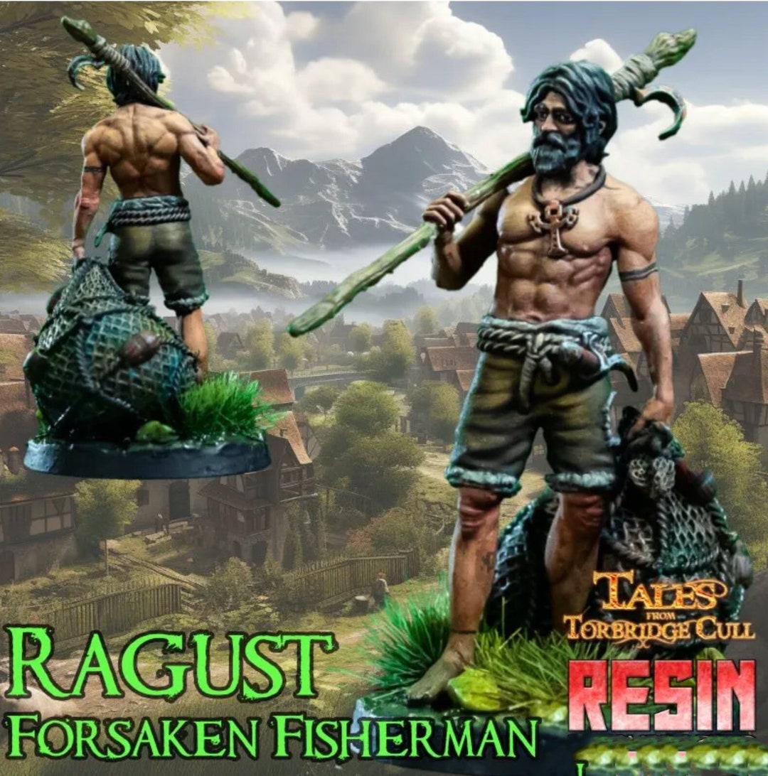 Dnd RESIN Ragust Forgotten Fisherman 28mm Miniature Medieval Townsfolk ...