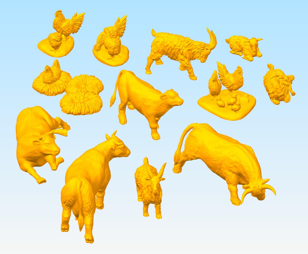 Dnd Set of 12 Farm Animals Cows Goats Chickens 28mm RESIN - Etsy