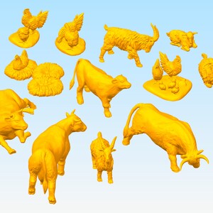Dnd Set of 12 Farm Animals Cows Goats Chickens Livestock RESIN Village ...