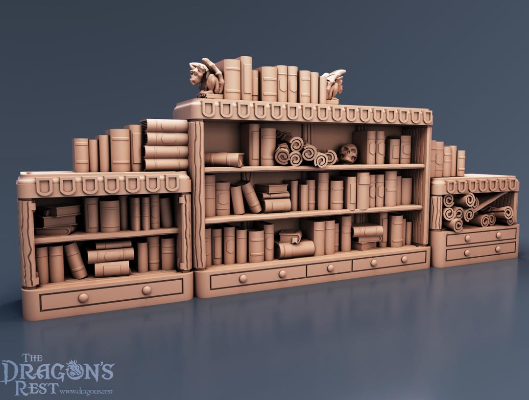 Dnd Low Bookcase Set for Library Alchemist Shelves Guild of Understanding Dragon's Rest RPG ...