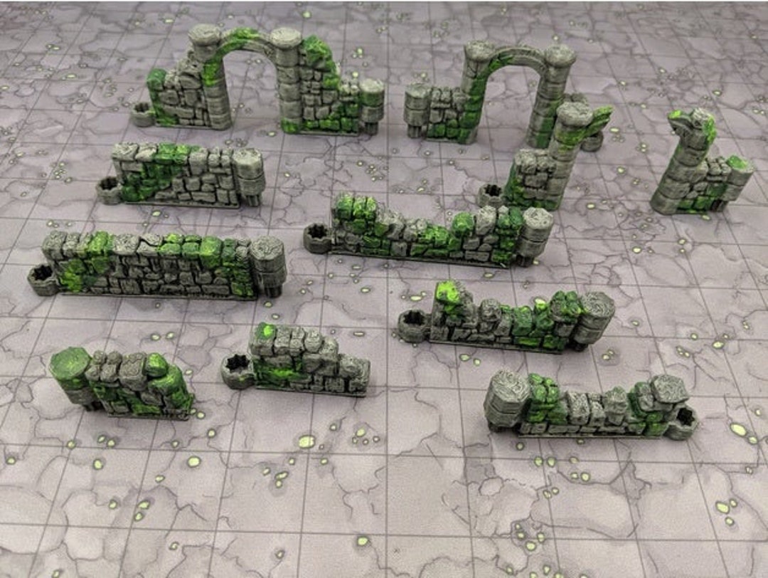 Dnd Ruined Stone Wall Dungeon Walls Fence With Arches Medieval Scatter ...