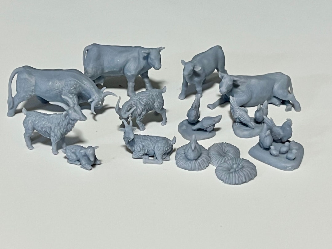 Dnd Set of 12 Farm Animals Cows Goats Chickens Livestock RESIN Village ...