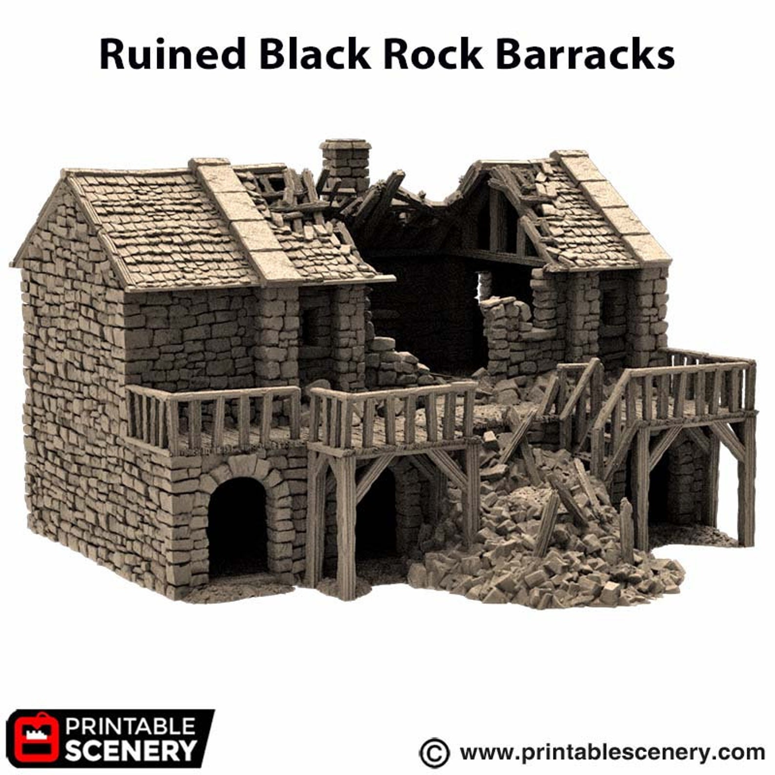 Dnd Black Rock RUINED Barracks From King and Country Village Medieval ...