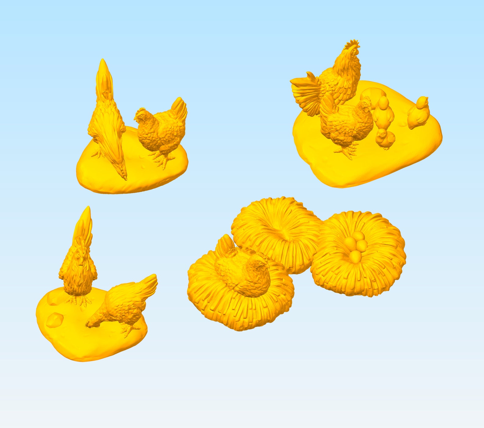 Dnd Set of Chickens Hen & Rooster Coop Livestock Farm Poultry Animal ...