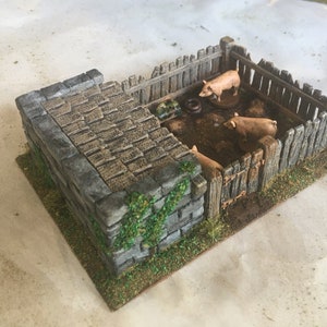 Dnd Pig Sty With Fence- Hog Enclosure 28mm Tabletop Farm Scatter ...