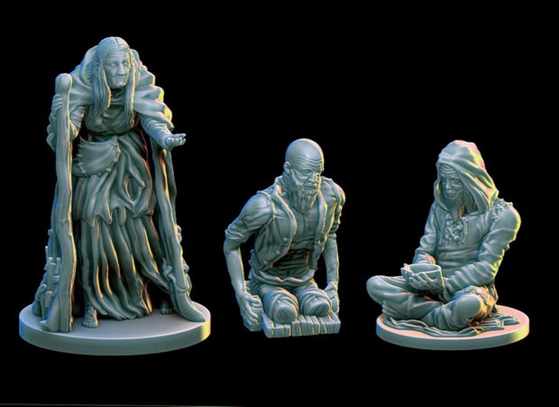 Dnd Beggars Set of 3 Pauper Slum District Vagabond NPC- 28mm Resin ...