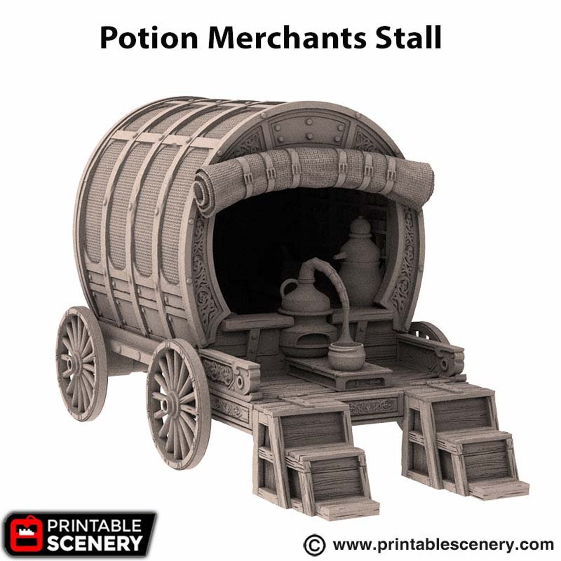 Dnd Potion Merchant Cart Alchemist Gypsy Wagon Tabletop Scatter Terrain ...