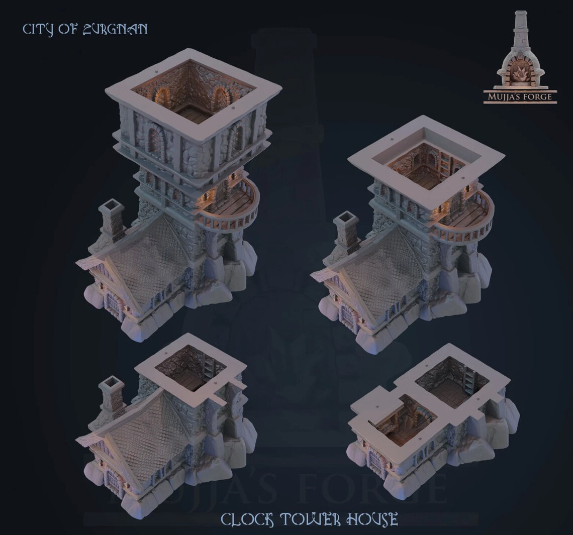 Dnd Clock Tower House Medieval Village - 28mm Tabletop Miniature ...