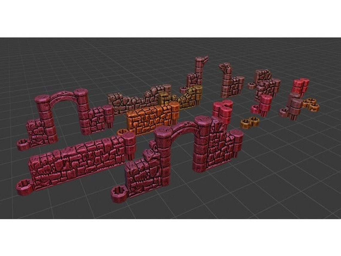 Dnd Ruined Stone Wall Dungeon Walls Fence With Arches Medieval Scatter ...