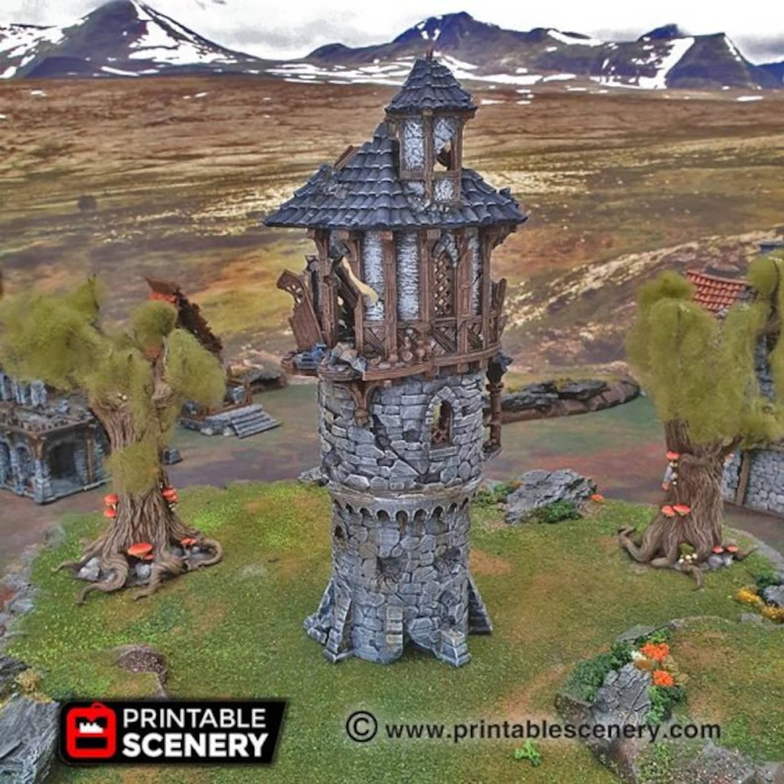 Dnd Ruined Wizard Tower Dungeons and Dragons Tabletop Scatter 28mm ...