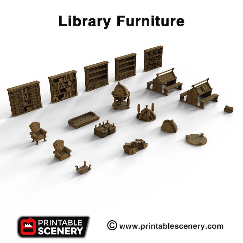 Dnd Library Bookcases and Furniture Set Dwarven Forge Tabletop Scatter ...