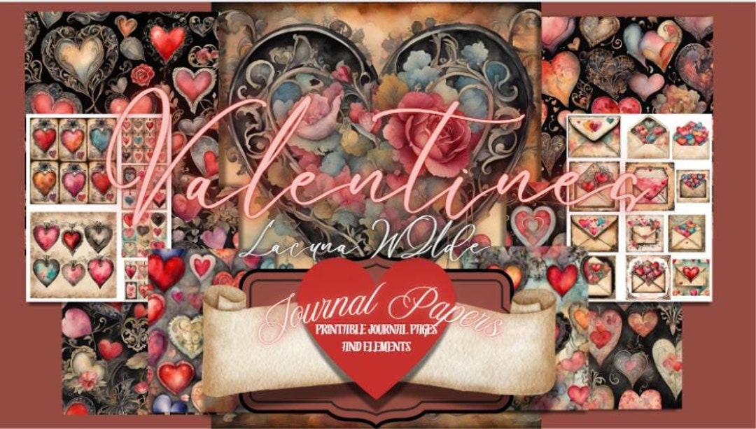 Valentines Junk Journal Pages Printable Valentines Digital Scrapbooking ...