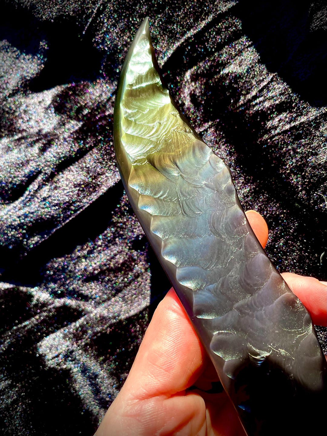 Aurora Rainbow Obsidian Dagger Ritual Cord Cutting Knife From Knapped ...