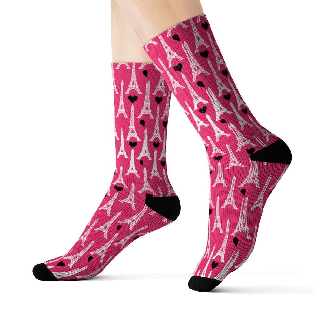 Pink Paris Eiffel Tower Socks - Trendy Paris Socks - Paris Lover Socks ...