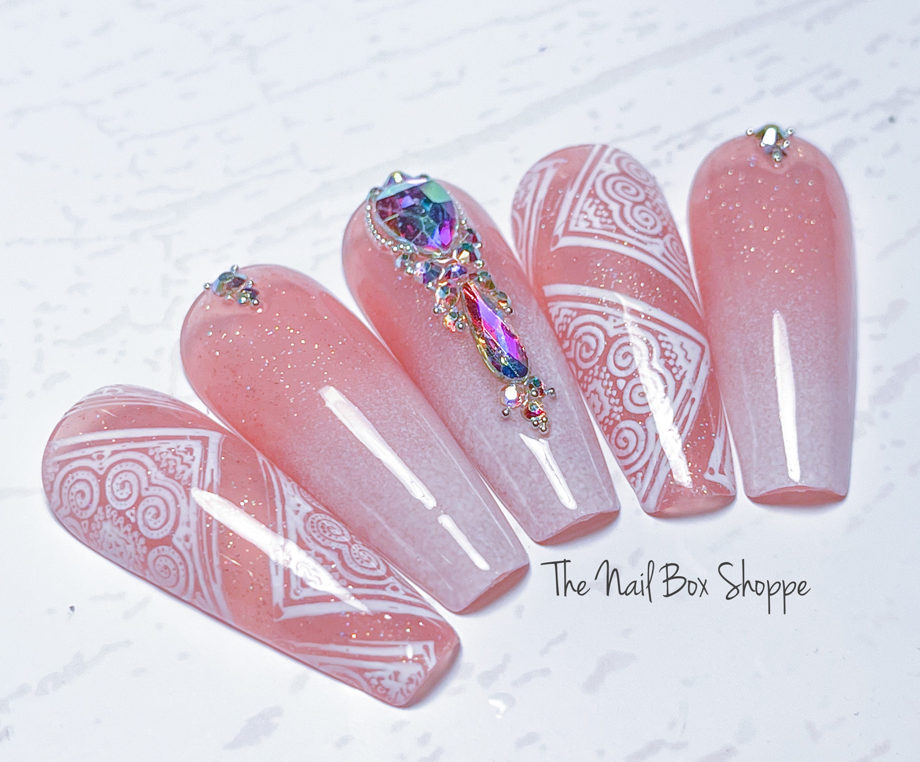 Hmong French Tip Press on Nails: Crystal Nail Art, Custom Gel Nails - Etsy