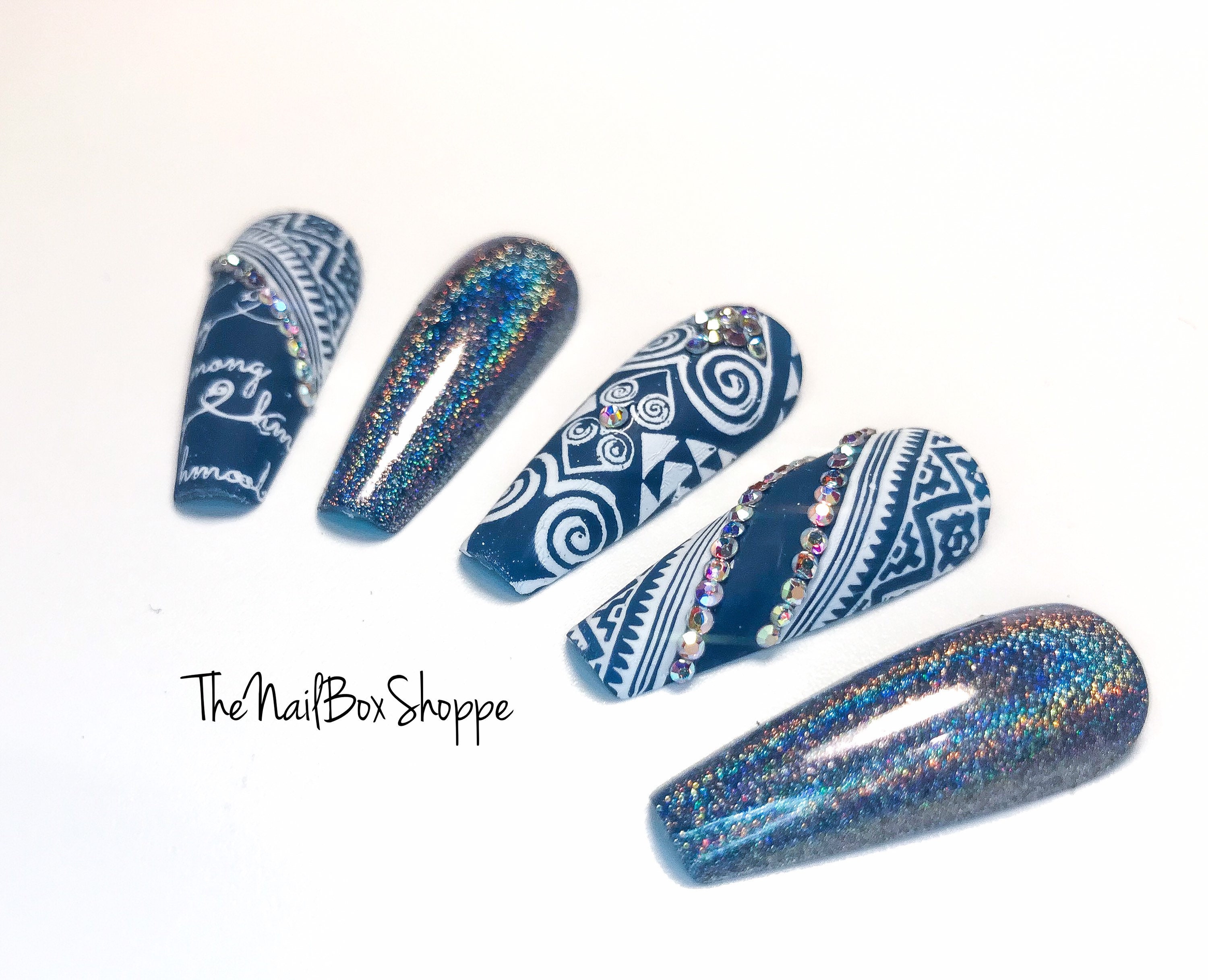 Hmong Batik Press on Nails: Custom Gel Nails With Crystals - Etsy