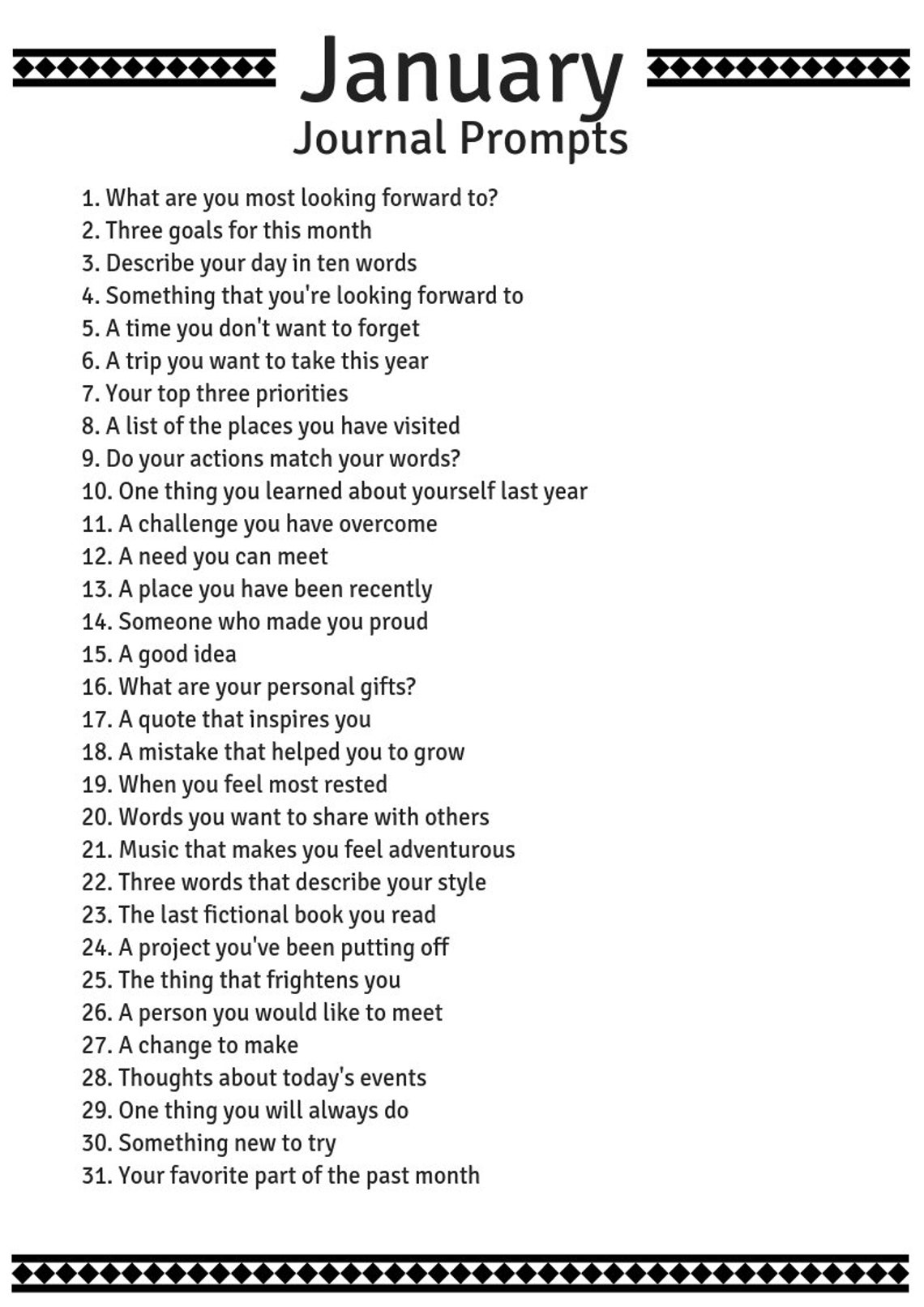 Printable: A Year of Journal Prompts - B&W - Etsy