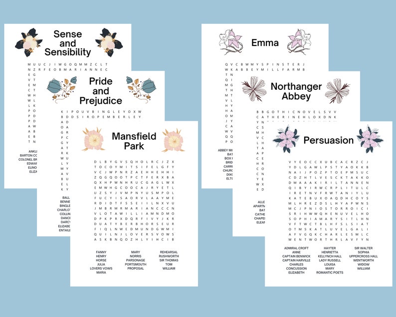 Jane Austen Word Search Puzzles - Etsy
