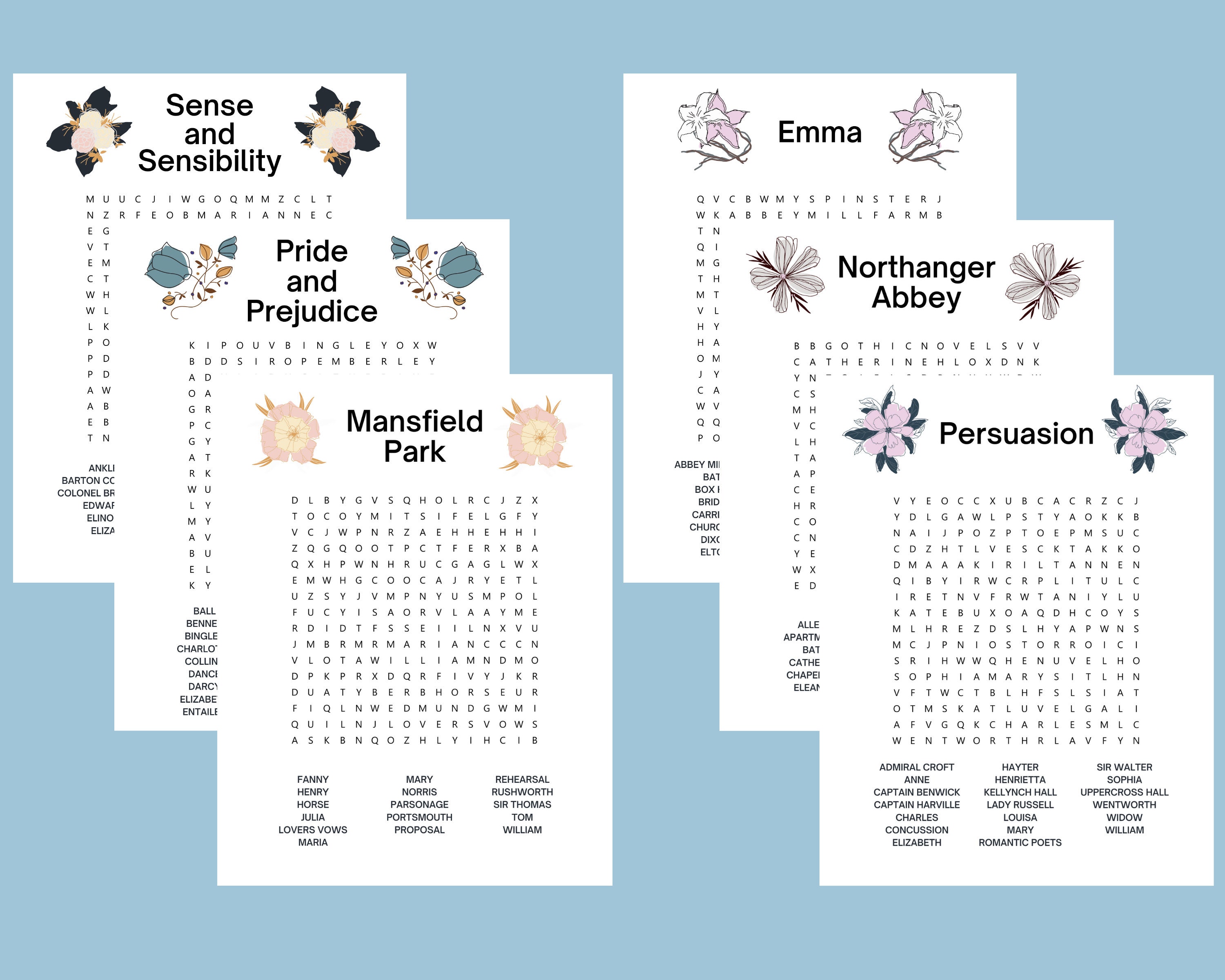 Jane Austen Word Search Puzzles - Etsy