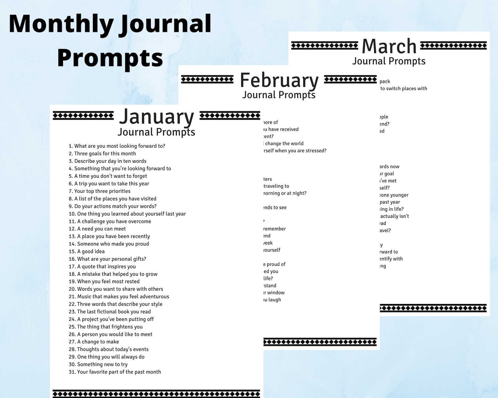 Printable: A Year of Journal Prompts - B&W - Etsy