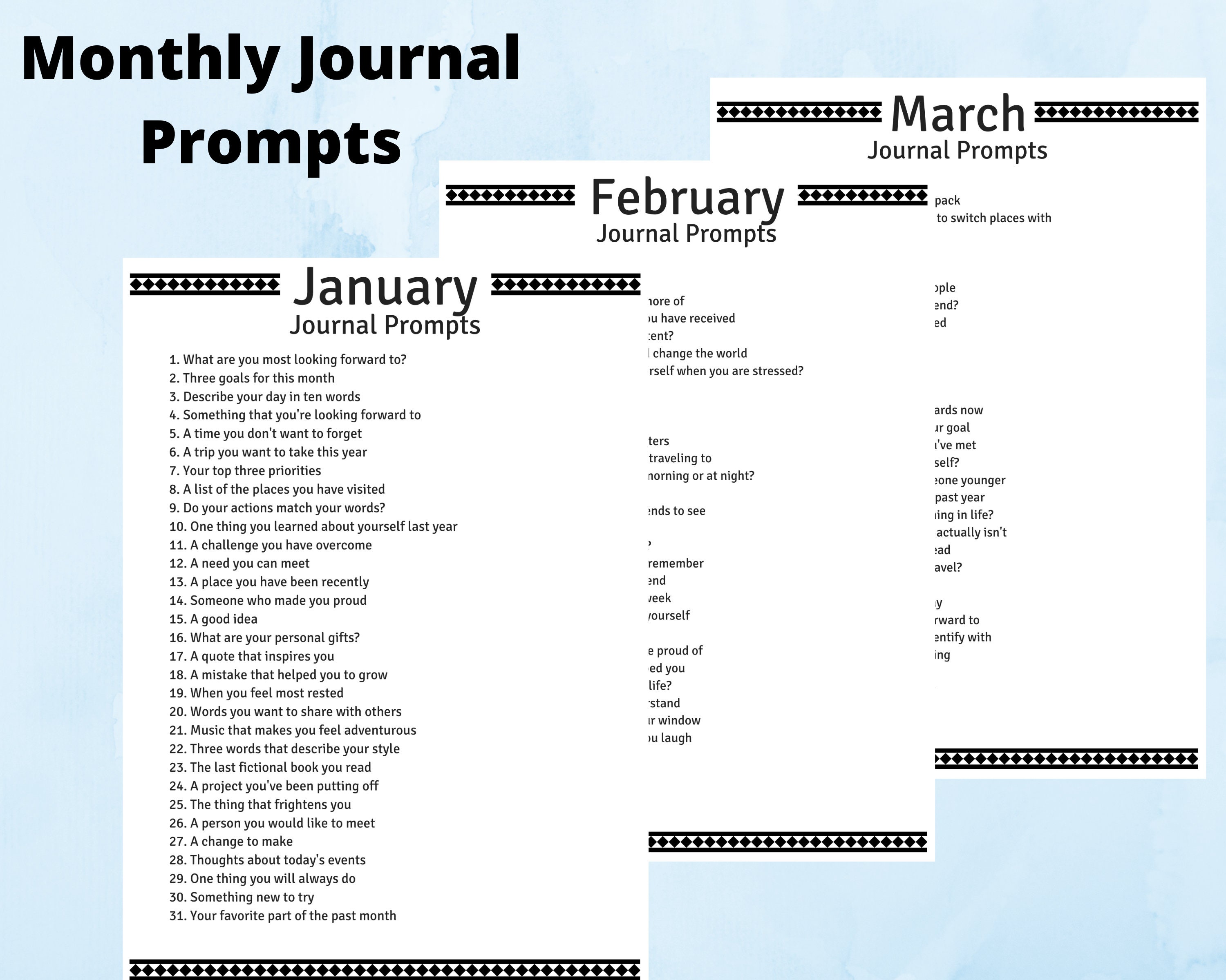 Printable: A Year of Journal Prompts - B&W - Etsy
