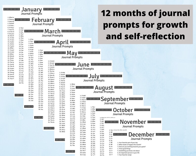 Printable: A Year of Journal Prompts - B&W - Etsy